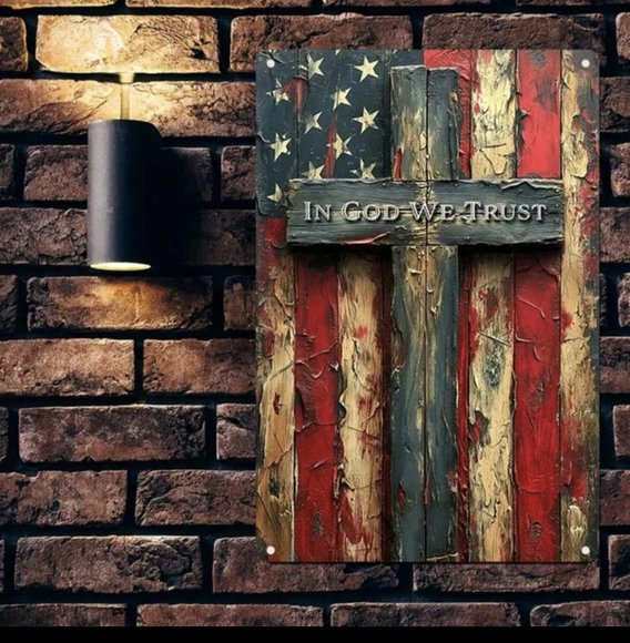 Wall Decor | Rustic American Flag Wall Art Tin With Cross | Poshmark